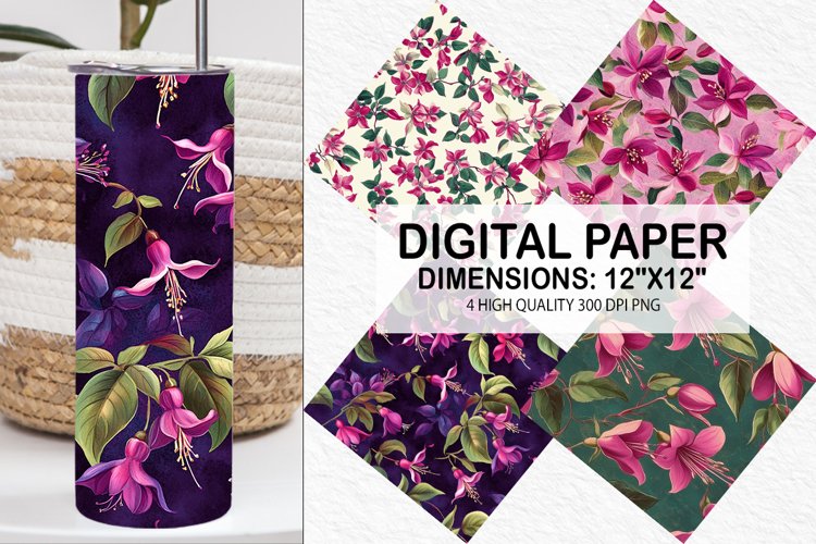 Fuchsia Flowers Pattern Digital Paper - Flowers Background