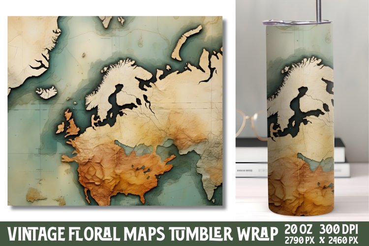 Vintage Floral Maps Tumbler Wrap