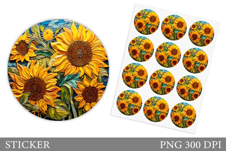 Sunflowers Sticker Design. Flowers Sticker Template