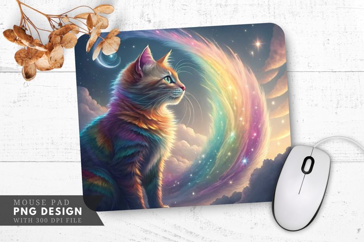Magical Rainbow Cat Vortex Mouse Pad PNG Design