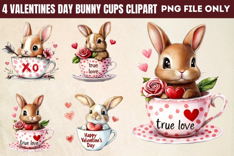 Valentines Day Bunny Cups Clipart PNG (5100949)