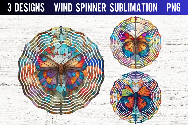 Wind Spinner Sublimation Designs Butterflies Stain Glass PNG