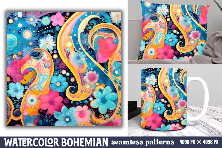 Seamless Watercolor Bohemian Patterns Background