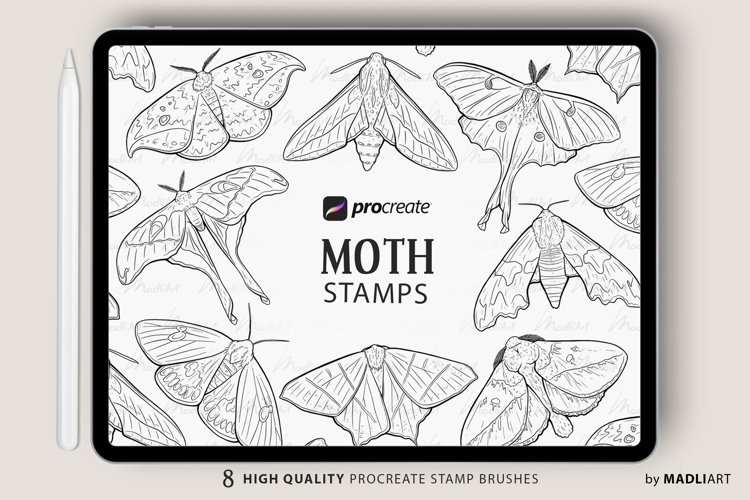 8 Celestial Moths Procreate Brush Stamps. Butterfly Tattoo