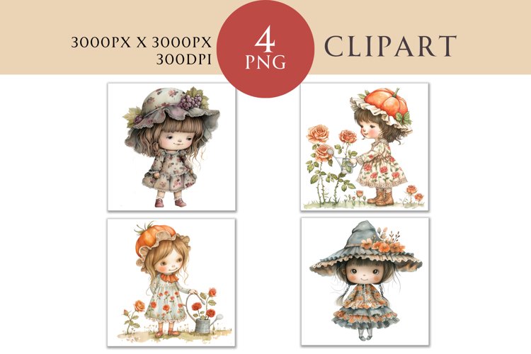 Whimsical Girls Clipart Watercolor PNG (3300020)
