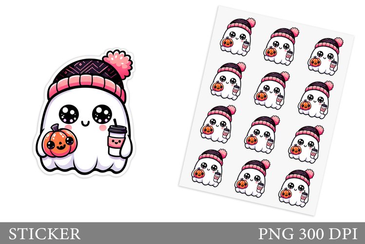 Cute Ghost Sticker Design. Cute Halloween Sticker (4442822)