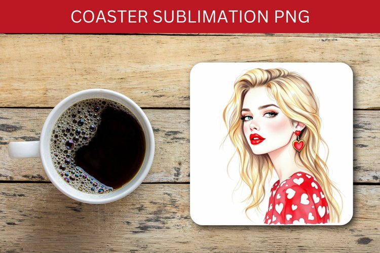 valentine square coaster - blonde girl (5188099)