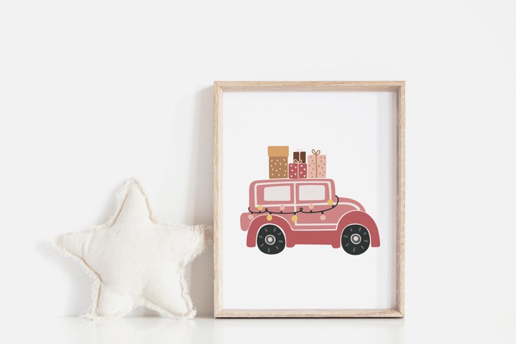 Pink car wall poster, Love wall print, Family wall poster