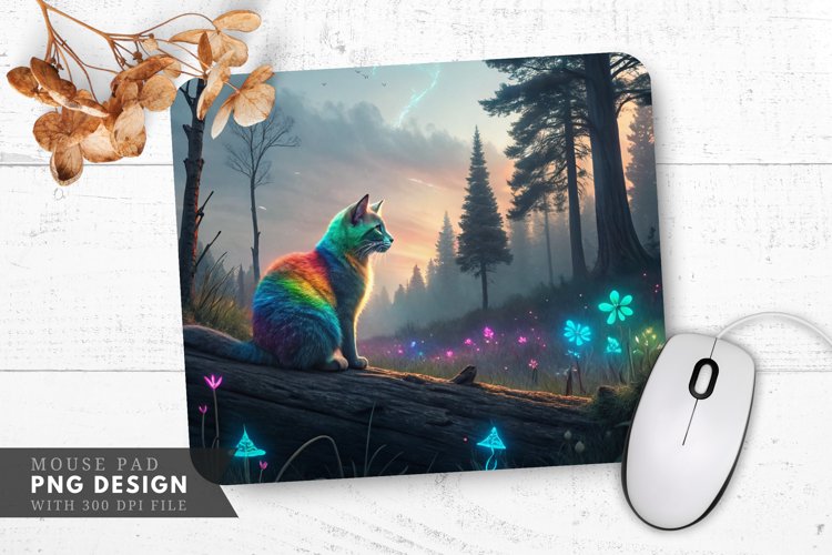 Enchanted Rainbow Cat Mouse Pad PNG Design
