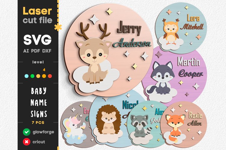 Baby Name Sign Bundle SVG laser cut files for (2425882)