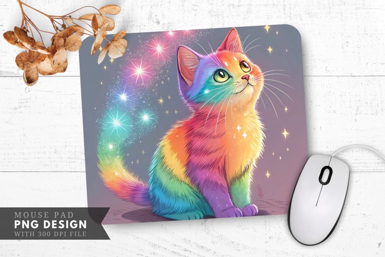 Magical Rainbow Cat Mouse Pad PNG Design