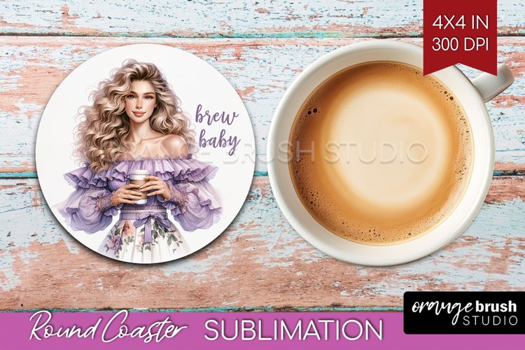 Coffee Girl Round Coaster - Coffee Lover Coaster (4990189)