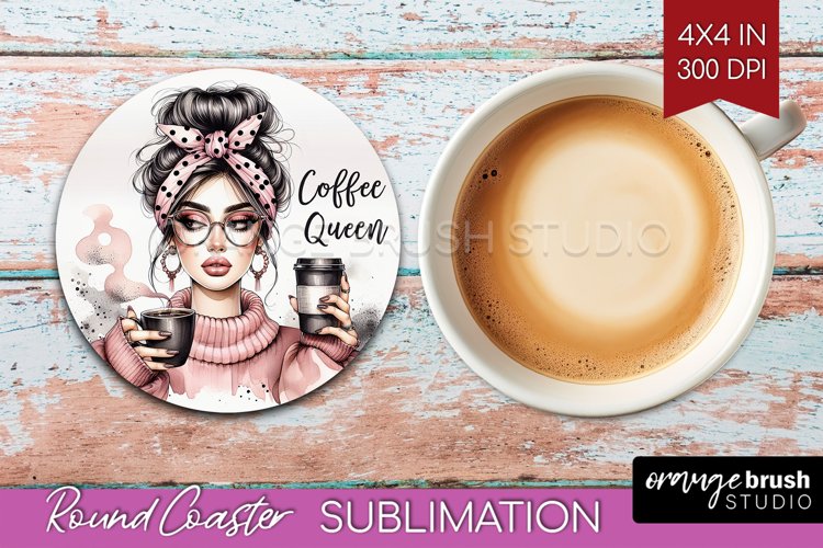 Coffee Girl Round Coaster - Coffee Lover Coaster (4990193)