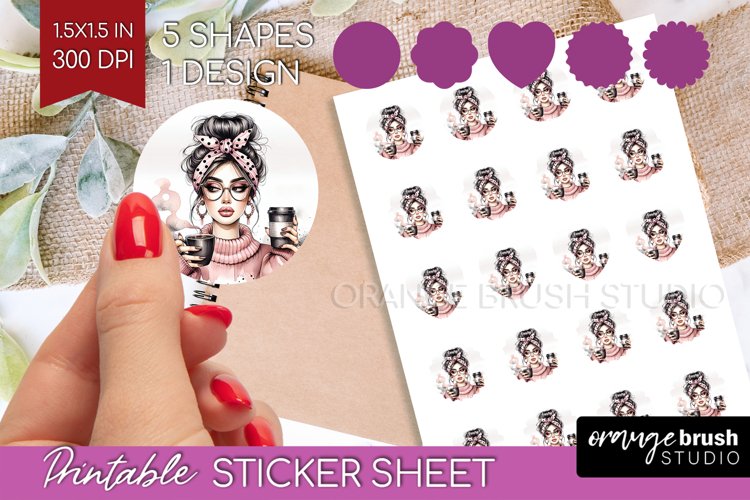 Coffee Girl Round Sticker - Coffee Lover Printable (4986275)