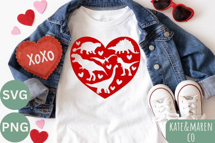 Dinosaur Valentine SVG | Dino Heart SVG | Kids Valentine SVG