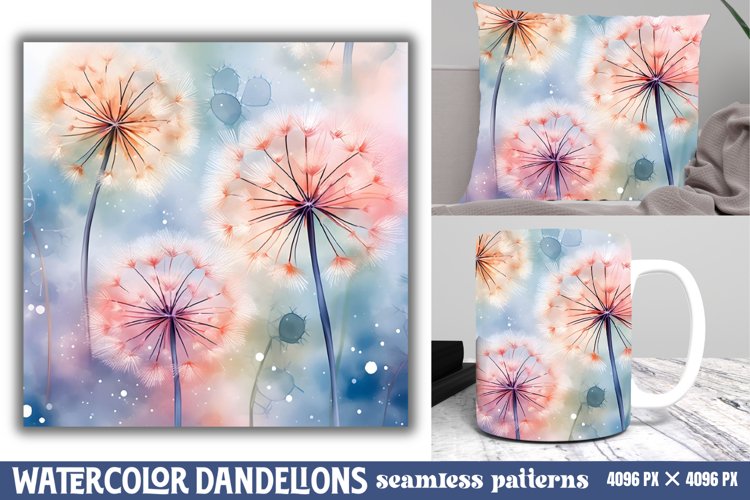 Watercolor dandelions digital paper Backgrounds,