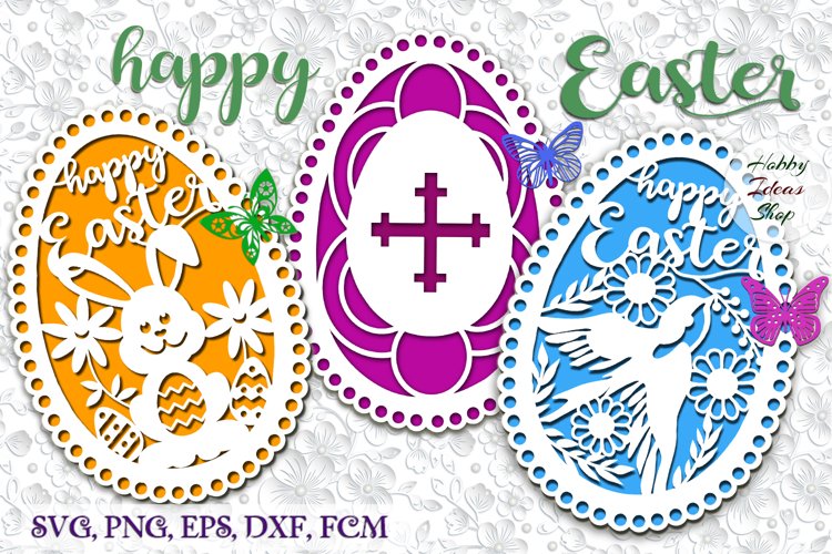Happy Easter Cards SVG, 3 Greeting Cards Templates (1851822)