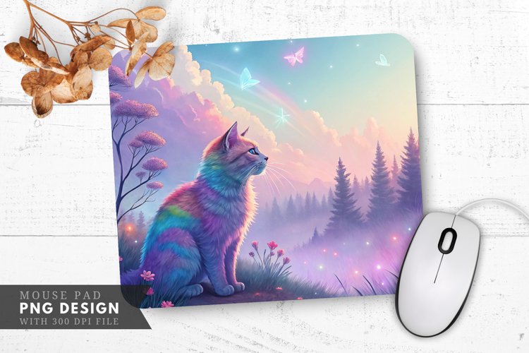Whimsical Rainbow Cat Mouse Pad PNG Design