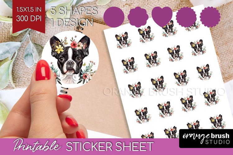 Floral Dog Round Sticker - Flowers Printable (5084561)