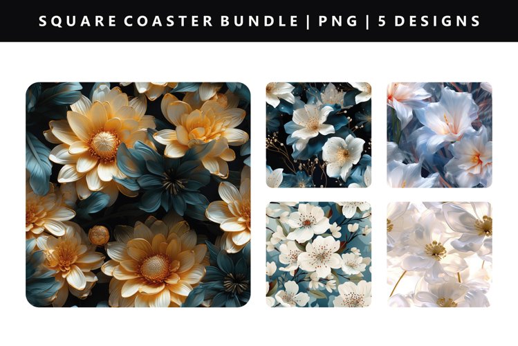 Flower Square Coaster Design | Square Coaster PNG (2919467)