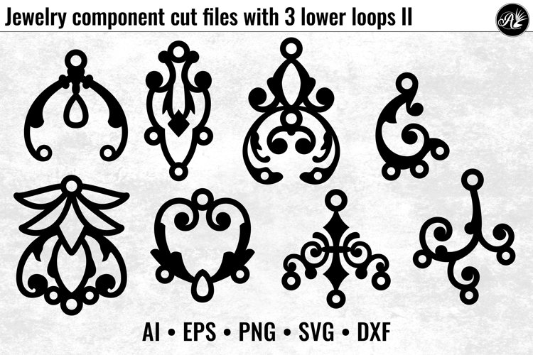 Jewelry components with 3 lower loops II