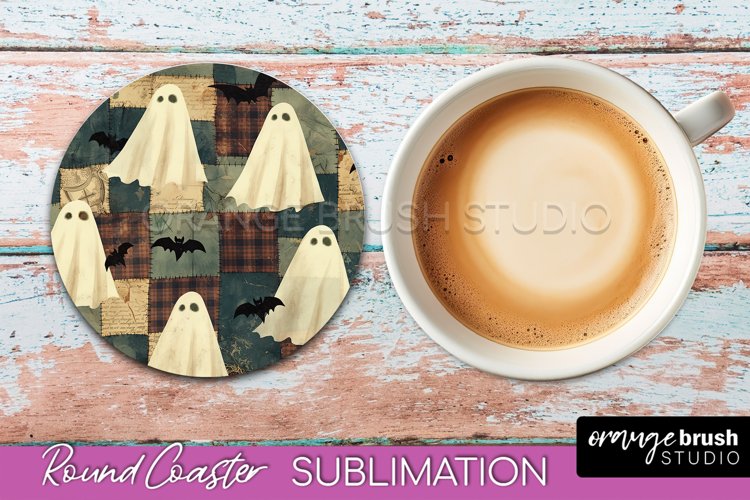 Ghost Coaster, Patchwork Halloween Round Coaster (4459244)