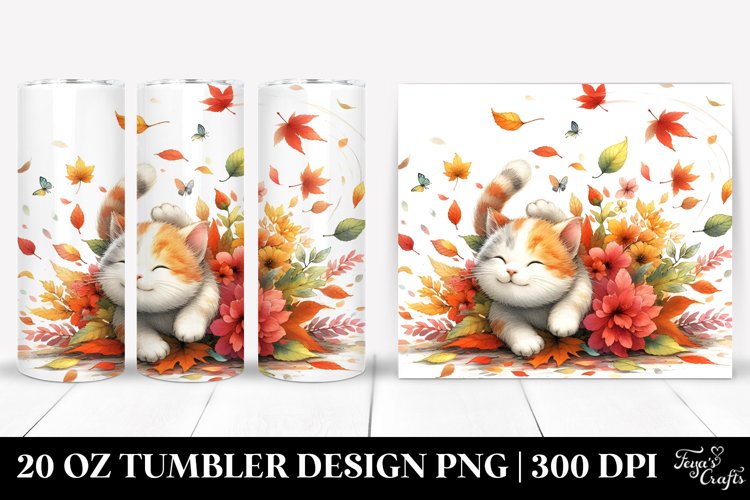 Colorful Watercolor Cute Cat Tumbling | 20 oz Tumbler