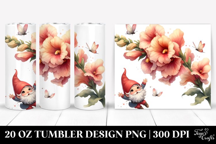 Cute Gnome Falling in the Air with Large Snapdragon | 20 oz