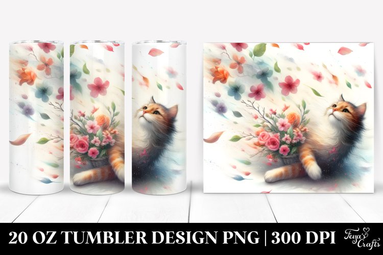 20 Oz Tumbler Sublimation | Watercolor Pastel Cat Tumbling