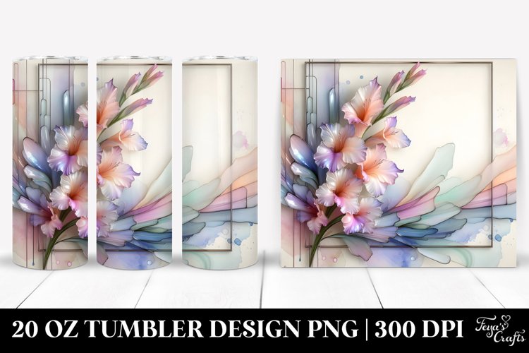 Abstract Shiny Gladiolus Frame,Watercolor Splash 20 Oz