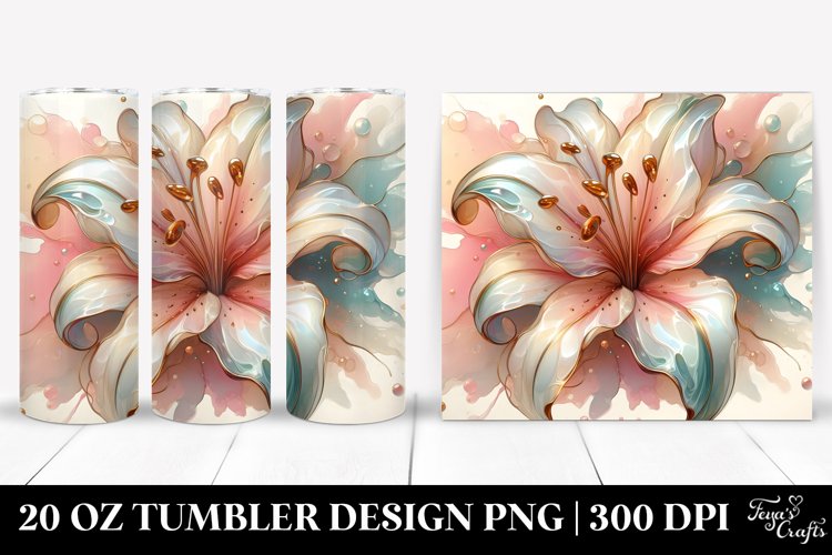 Abstract Lily with Golden Insertions, Transparent 20 Oz