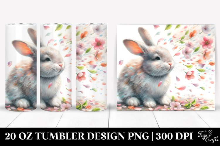 Watercolor Rabbit Tumbling with Spring Petals | 20 Oz