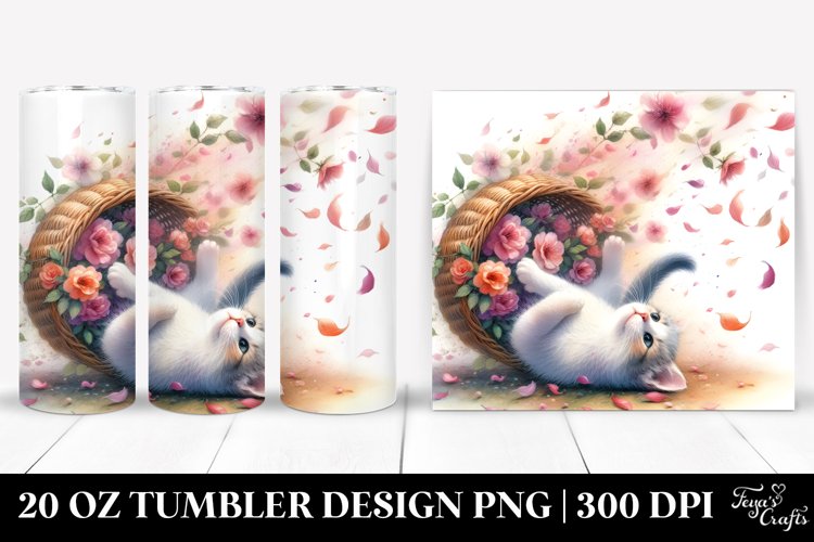Cat Tumbling with Spring Petals in the Wind | 20 Oz Tumbler