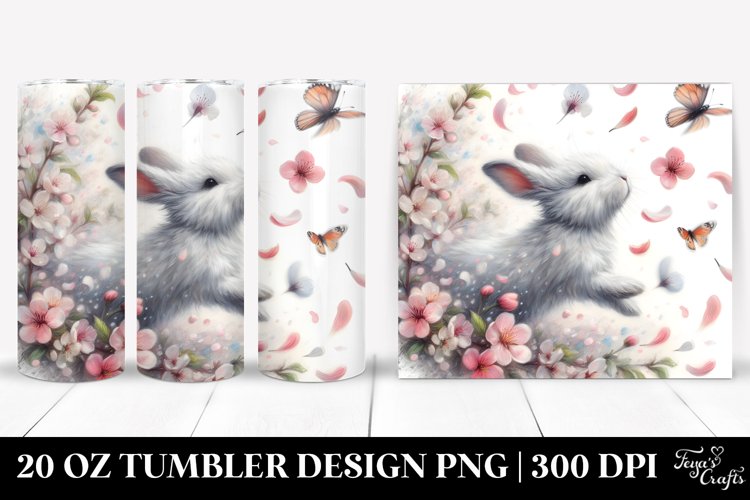 Rabbit Tumbling with Spring Petals | 20 Oz Tumbler