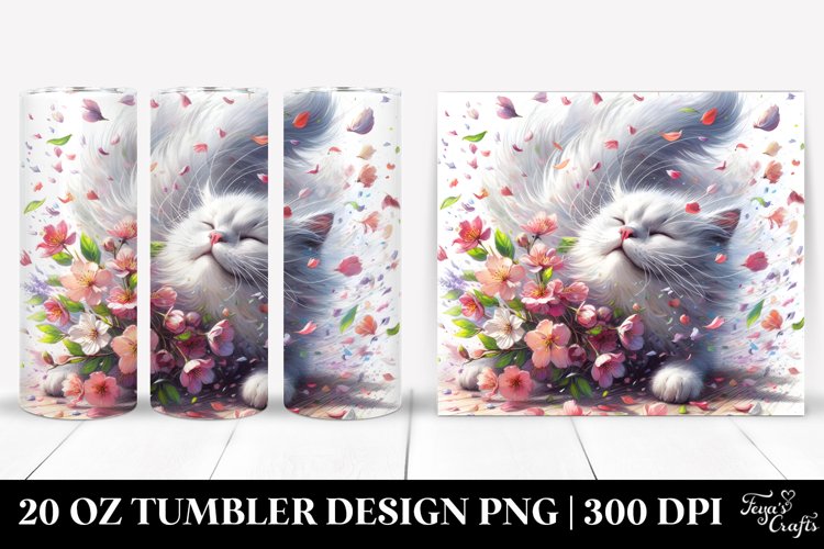 Cat Tumbling Spring Petals Wind | 20 Oz Tumbler