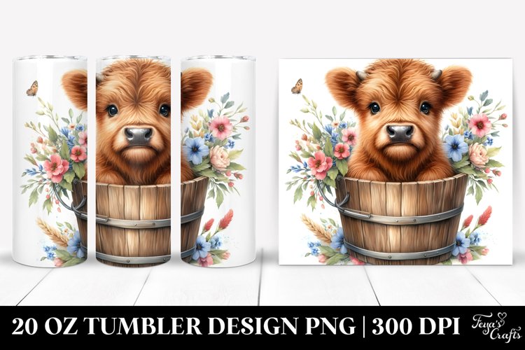 Cute Baby Highland Cow, Wood Bucket | 20 oz Tumbler