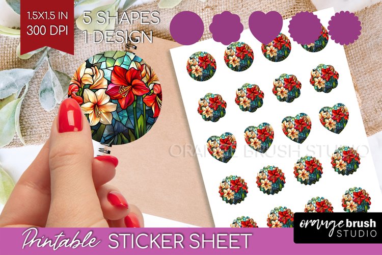 Stained Glass Flowers Round Sticker - Floral (5220109)