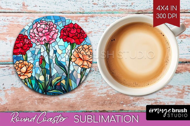 Stained Glass Flowers Round Coaster - Floral (5220438)