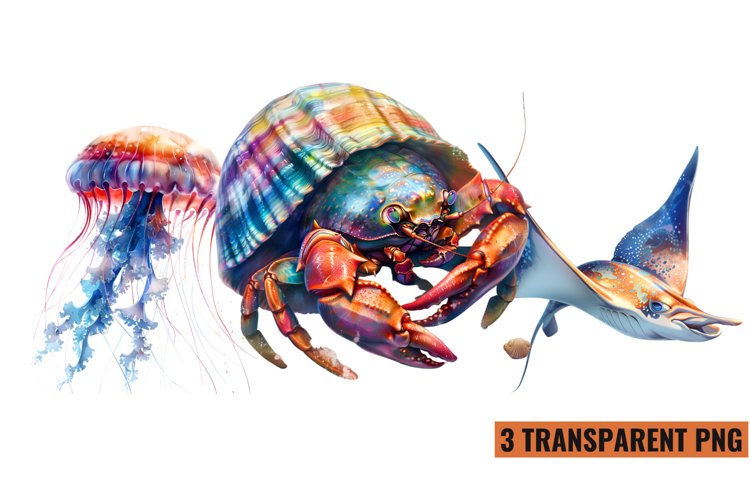 Watercolor Sea Animals Clipart , PNG