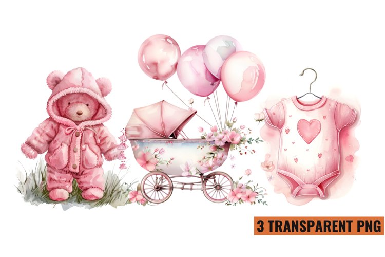 Watercolor Pink Baby Shower Clipart , PNG