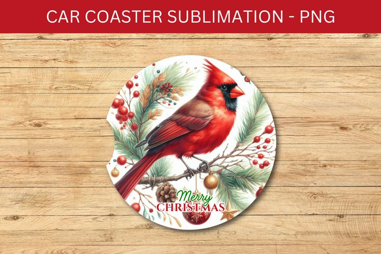 rounded car coaster - cardinal bird (4976639)