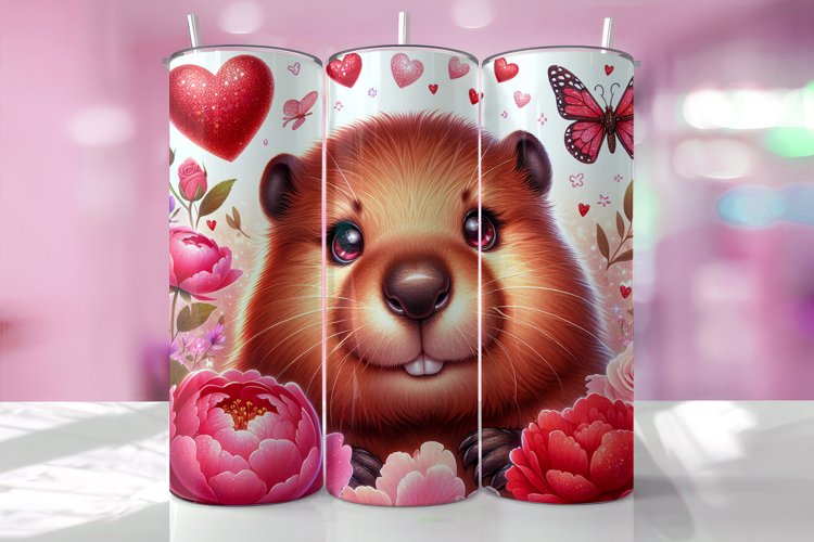 Valentine's Day Beaver Tumbler Wrap Sublimation Design