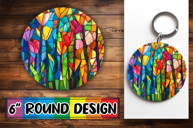 Round Design Stained Glass Tree Colorful Sublimation