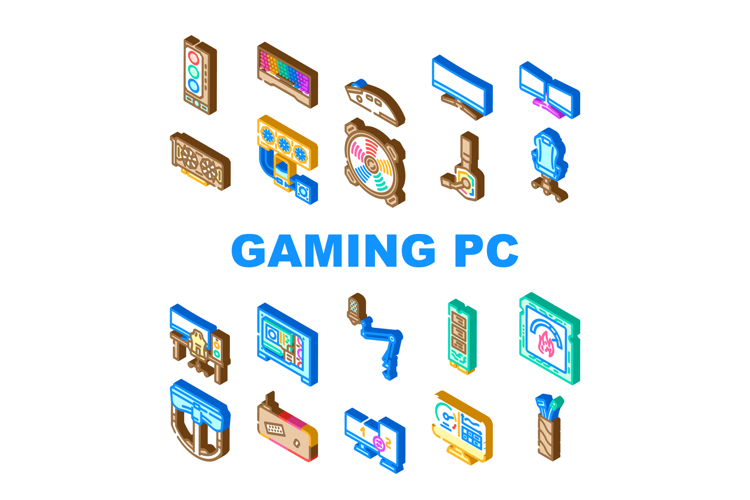 gaming pc hardware processor icons set vector (6571091)