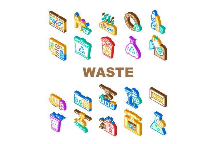 Waste Sorting Conveyor Equipment Icons Set Vector (2236513)
