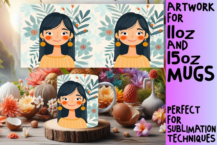 Elegant Portrait with Flowers Mug Wrap 11oz/15oz