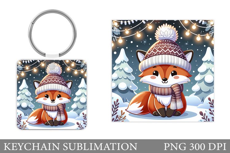 Christmas Fox Keychain. Winter Fox Keychain Design (5040048)