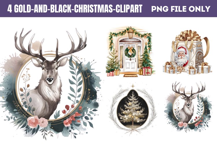 Gold and Black Christmas Clipart PNG (4768691)