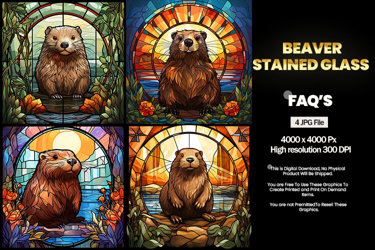 Beaver Stained Glass Square Coaster - 04 (2957050)