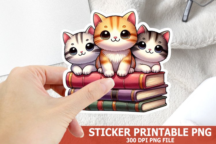 Cute Cat on A Stack of Books Sticker